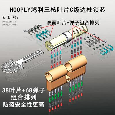 鸿利防盗门锁芯双面c级家用通用型外大门老式升级叶片锁芯HOOPLY