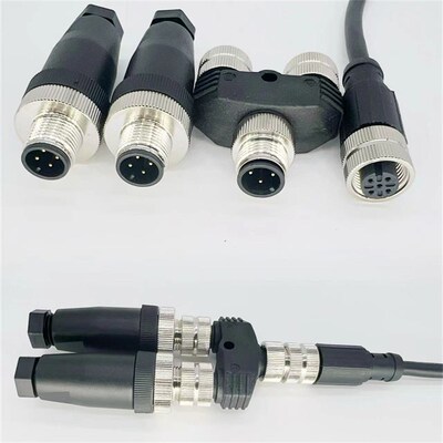 M12航空插头连接器传感器4P5P芯8芯12芯公母接头免焊螺丝压接防水