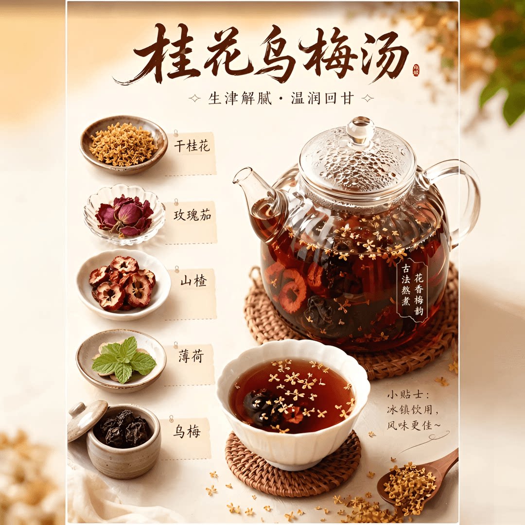 桂花酸梅汤乌梅山楂陈皮薄荷桂花玫瑰茄清凉夏日饮品泡水喝煮水喝