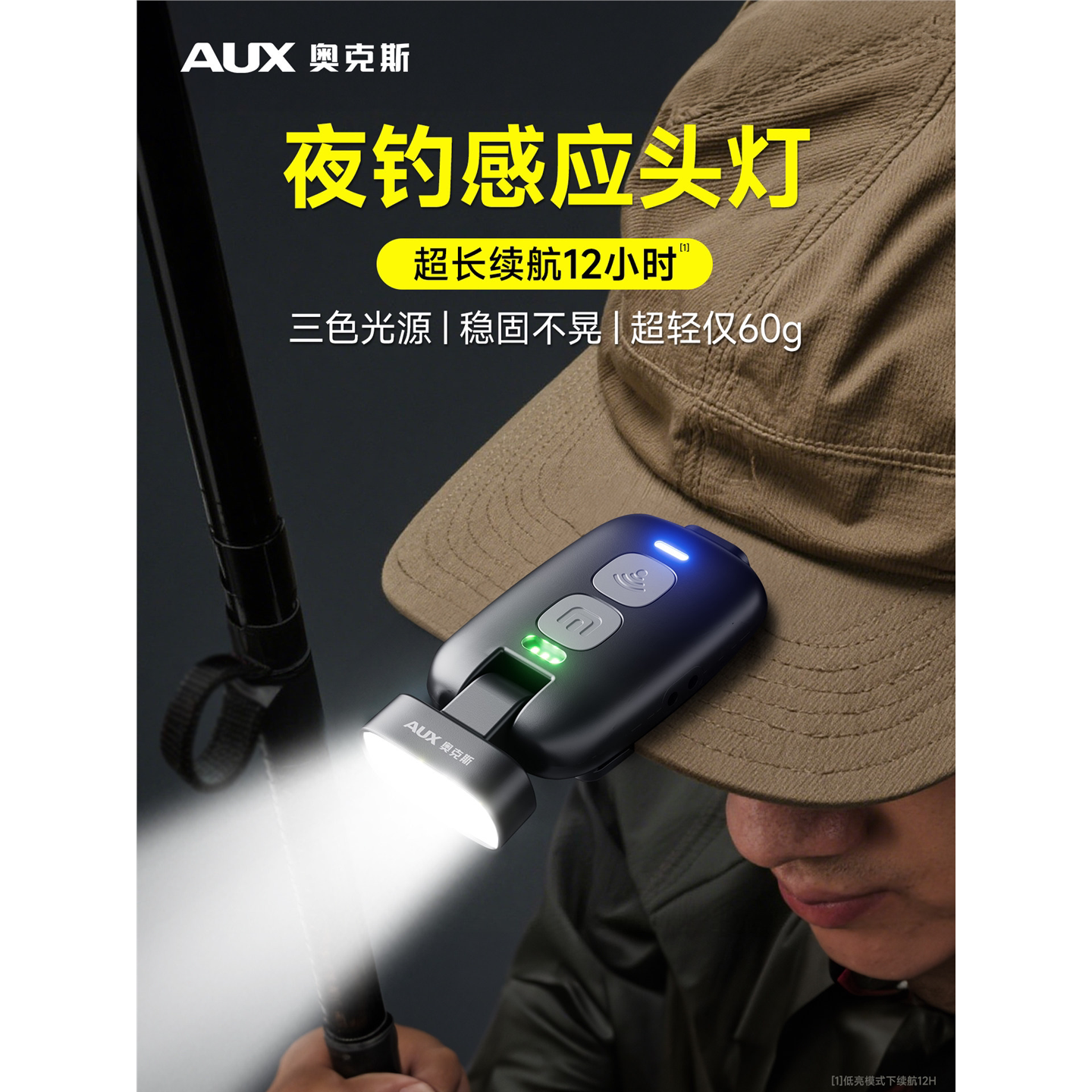 奥克斯头灯钓鱼专用感应帽夹灯超长续航头戴式强光充电户外夜钓灯