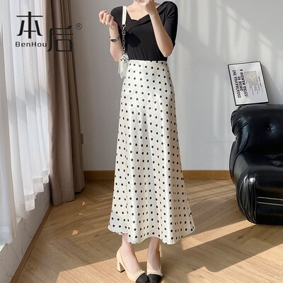 9859 珠光鱼尾裙半身裙春夏女长裙2025新款垂坠高腰显瘦波点a字裙
