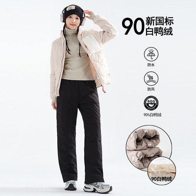 白鸭绒羽绒裤女外穿2025新款防寒零下40度滑雪工装阔腿裤极寒棉裤