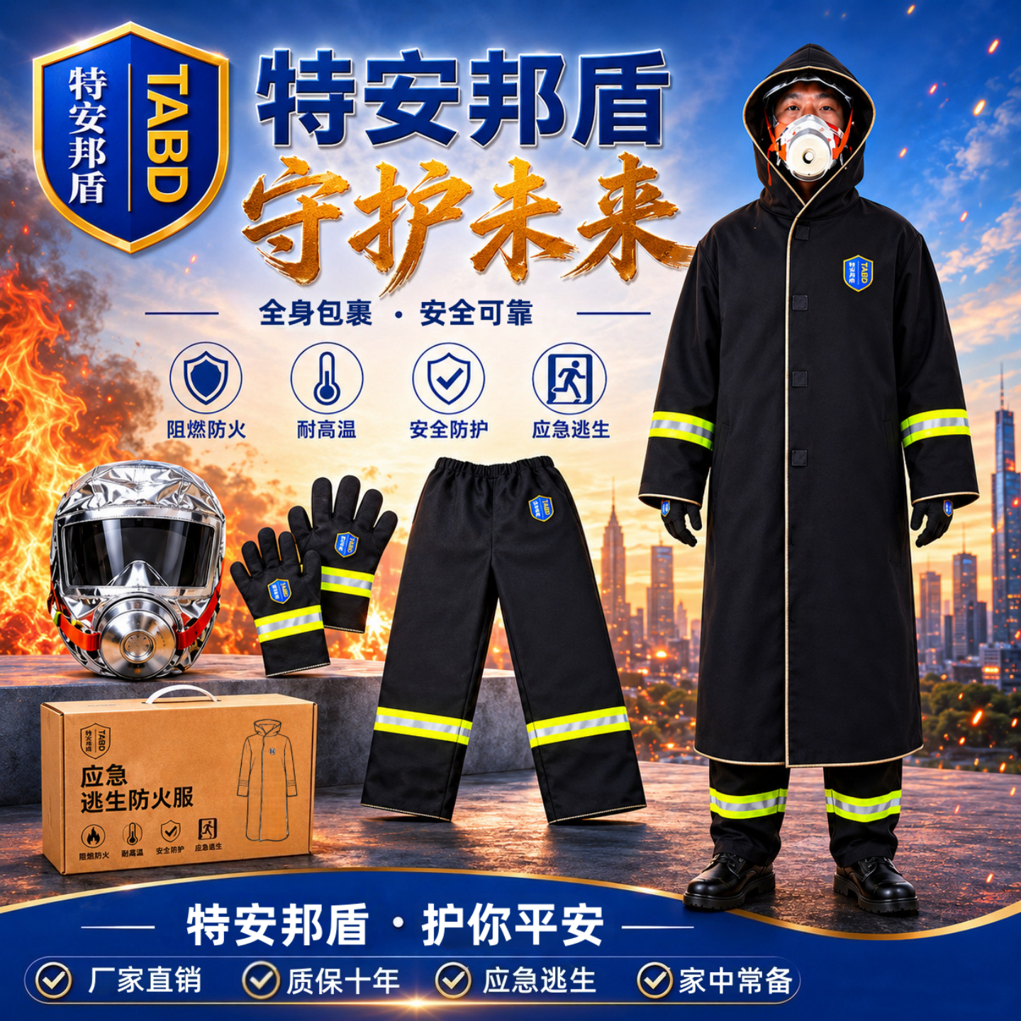 特安邦盾防火衣家用火灾逃生阻燃隔热成人儿童消防应急自救防火服