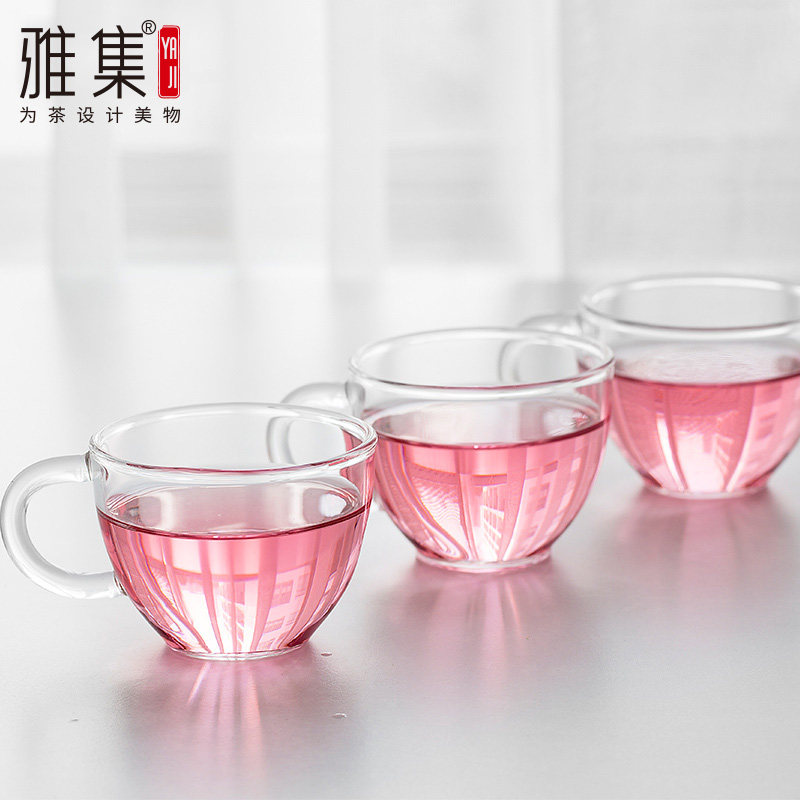 雅集茶具小资杯花草茶杯子耐热玻璃品茶杯品茗杯功夫茶具配件