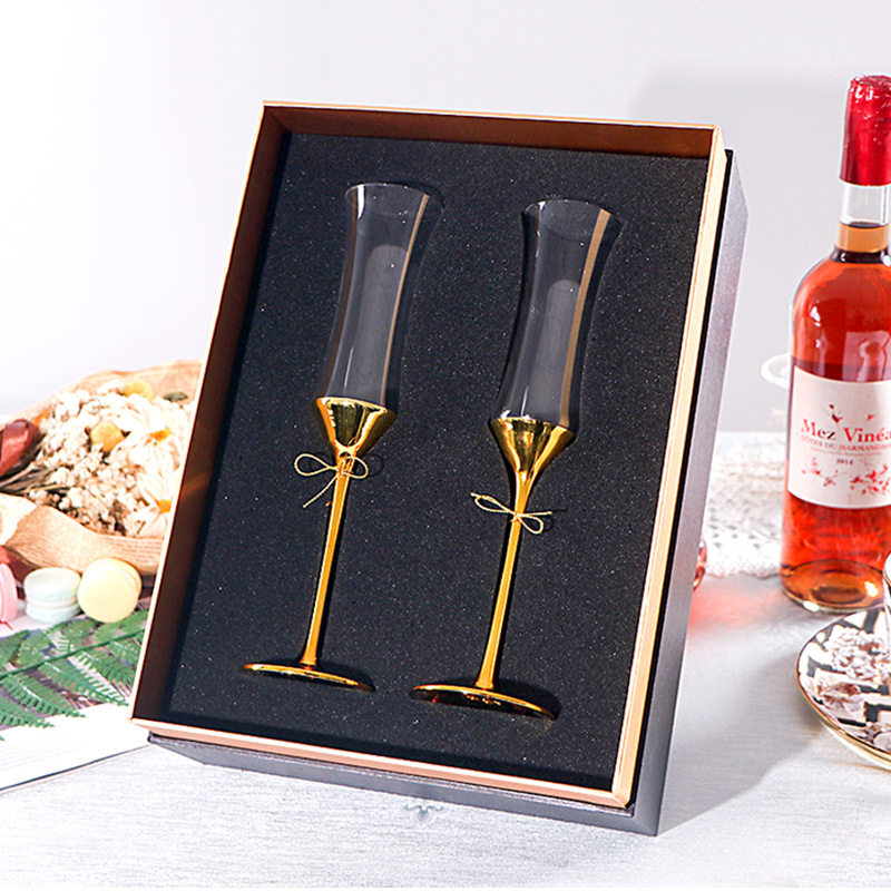 北欧风格金色爱之结香槟杯 水晶玻璃高脚酒具礼盒组 小清新婚礼伴