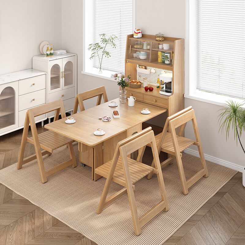 折叠餐桌餐边柜组合家用靠墙茶水柜带洞洞板小户型可移动吃饭桌椅