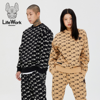 LIFEWORK HIDEAWAY满印字母印花圆领套头卫衣男女同款情侣上衣