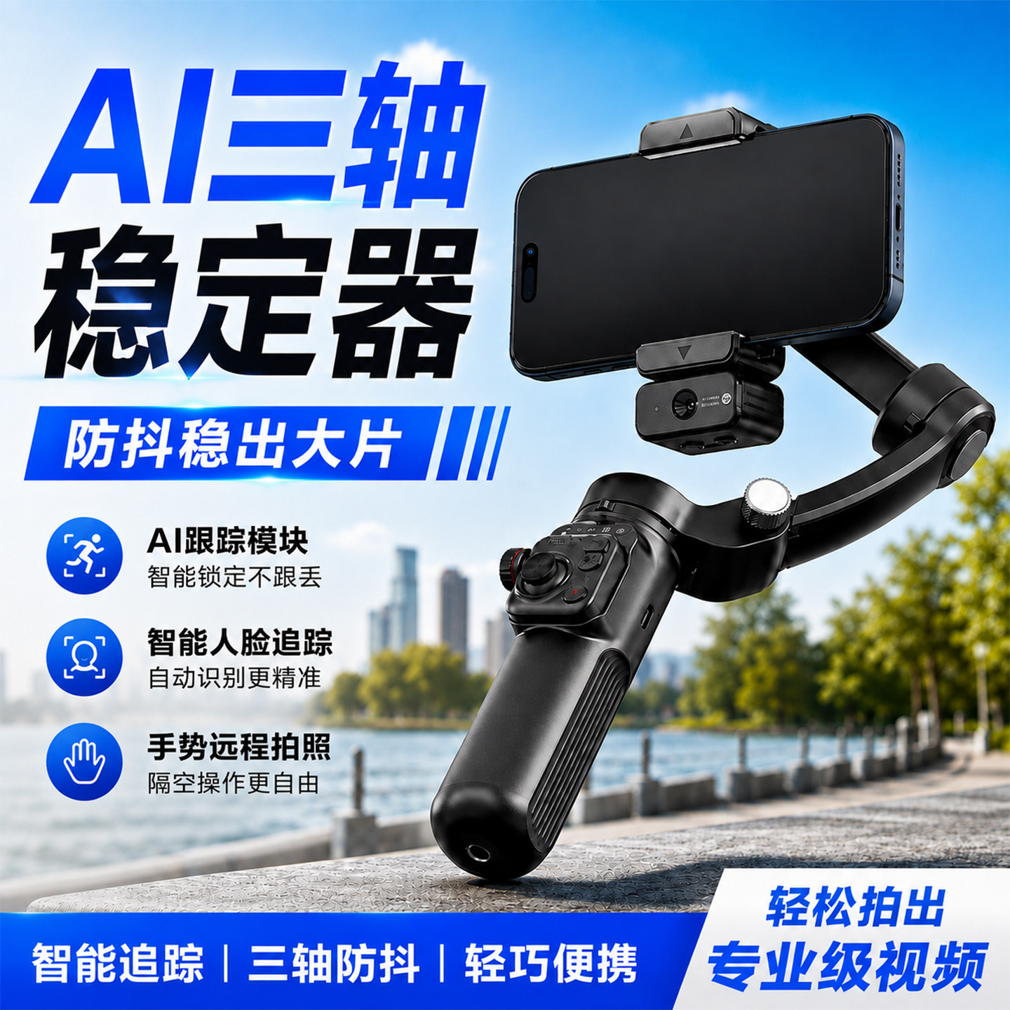手机稳定器云台 专业三轴防抖全场景跟拍直播vlog神器智能手持云台AI跟踪 直播拍摄神器设备手机架