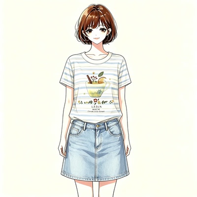 Hooxun逅荨【白灼少女】  百搭个性条纹圆领短袖HX715D055