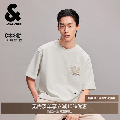 【舒适清爽】杰克琼斯男装秋季T恤短袖时尚字母印花宽松226301071