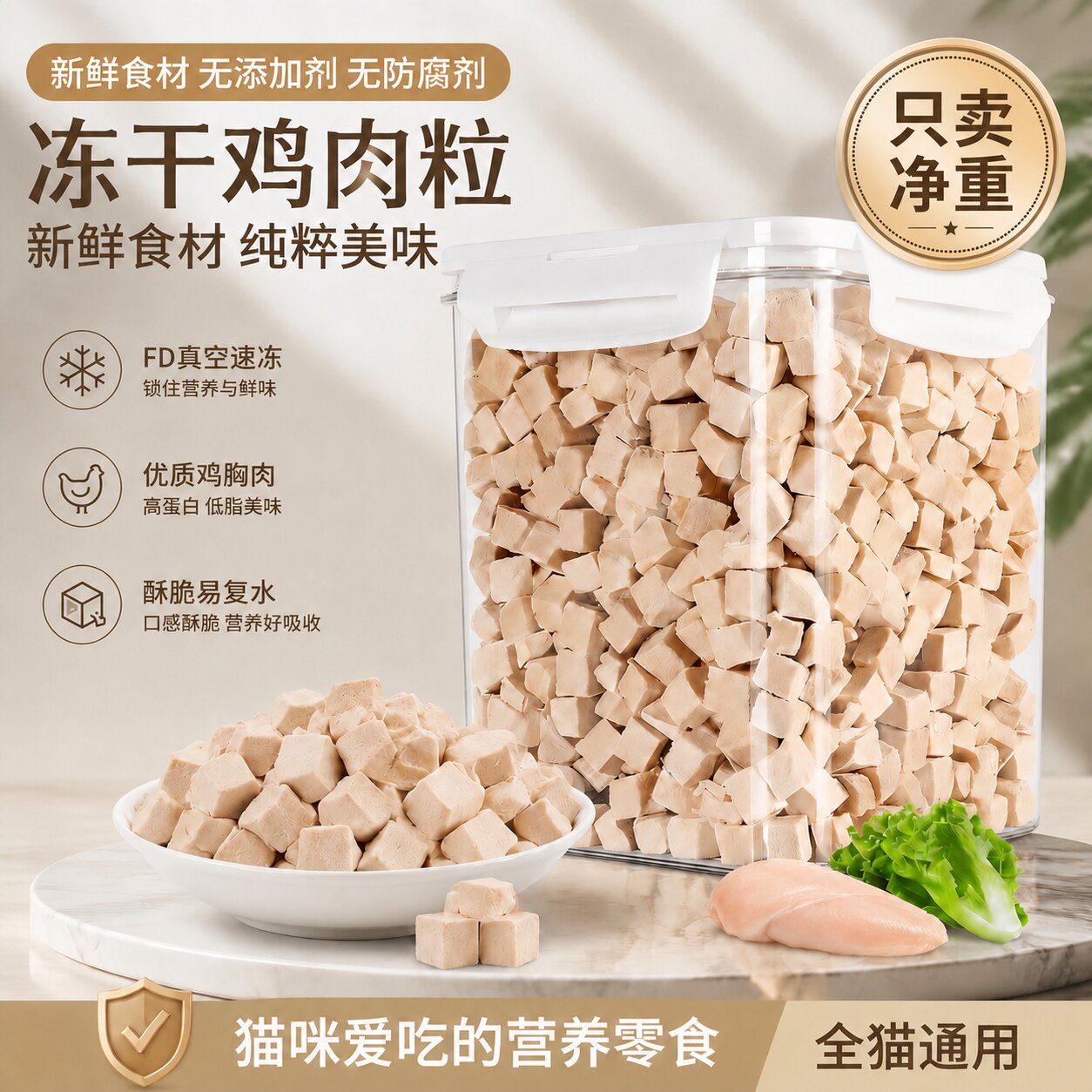 冻干鸡肉粒增肥发腮解馋零食拌粮狗狗猫咪通用训练奖励营养美味