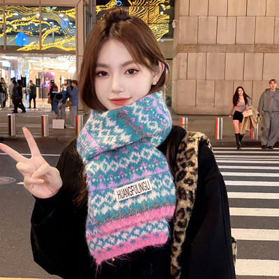 OVANCY高级感羊毛围巾女冬季2025新款圣诞复古毛线针织保暖小围脖