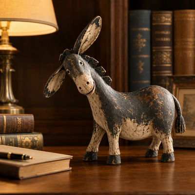 跨境新品Farmhouse rural donkey statue农舍乡村驴树脂桌面雕像