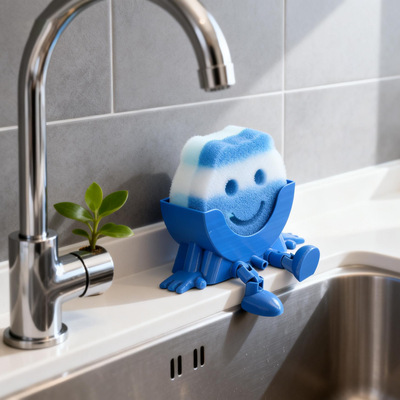 跨境新款Scrub Peeing Drain Holder 笑脸洗碗海绵支架沥水置物架