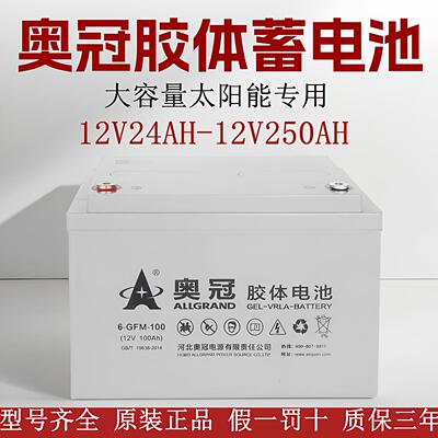 奥冠胶体蓄电池6-GFM-100大容量12V200AH太阳能光伏发电专用电池