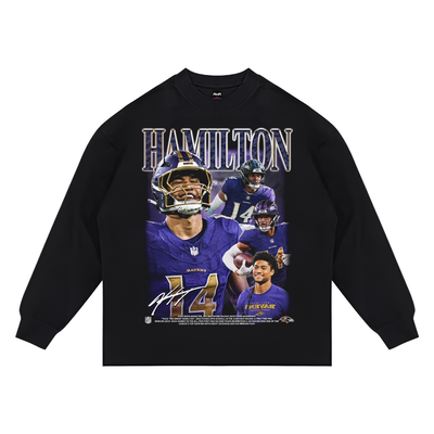 MUC凯尔汉密尔顿长袖T恤NFL球星美式重磅复古vintage橄榄球卫衣