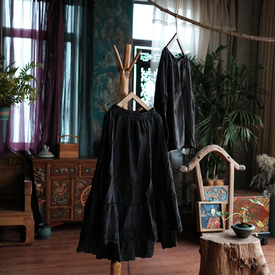 清仓特价文艺复古小众纯黑轻哥特风上衣半裙套装0571 0584