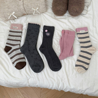 秋日可露丽~灰粉色简直绝了~甜系复古少女~袜子女中筒堆堆袜日系