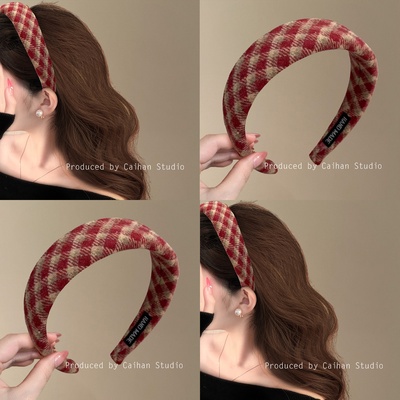 绯红特调~复古格纹宽边发箍