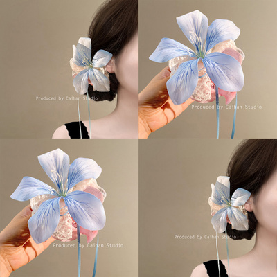 坠入花间~甜美百合花朵飘带发夹