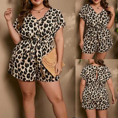 Plus size lady Jumpsuits summer women Print big size Onesie