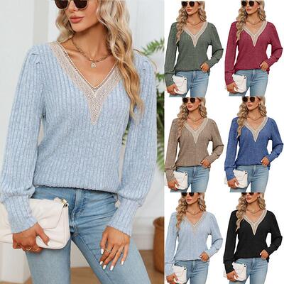 New autumn Vneck loose solid color long sleeve Tshirt 上衣