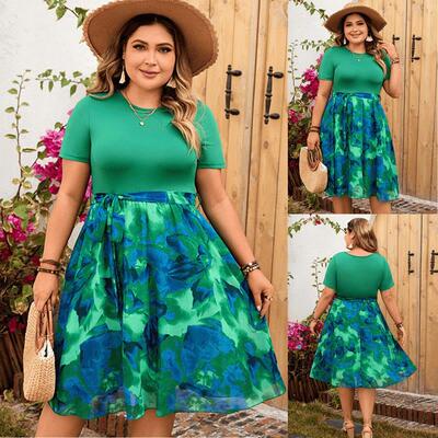 Plus size summer women dresses big size lady green dress 4XL