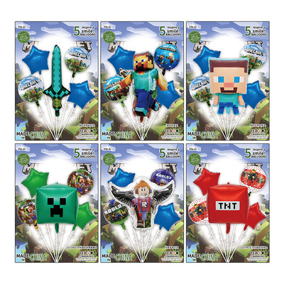 卡通游戏我的世界mincraft像素男孩铝膜气球套装儿童生日派对