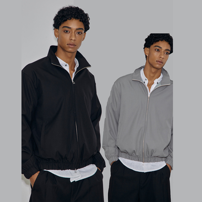 AaNn尊系列运动后进口全羊毛梭织双拉链休闲宽松高领夹克