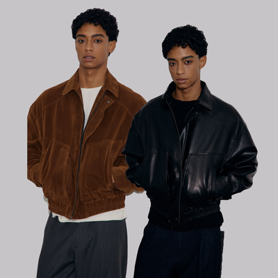 AaNn 廓形宽松复古机车立体大口袋翻领皮衣夹克