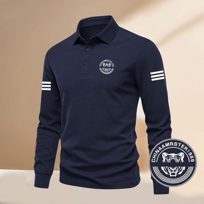 轻奢polo长袖T恤男三道杠港风翻领休闲2025秋冬新款高品质POLO衫