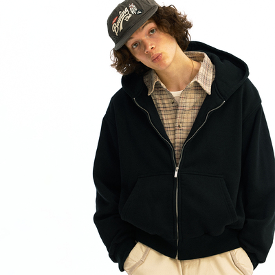 化学制品 短款加绒拉链小卫衣 H1_BLK_HOODIE_400G