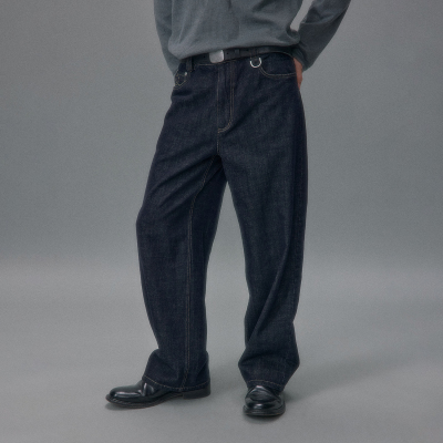 化学制品 海岸线尽头 麻感宽松直筒牛仔裤 P4_BLK/NVY_JEANS
