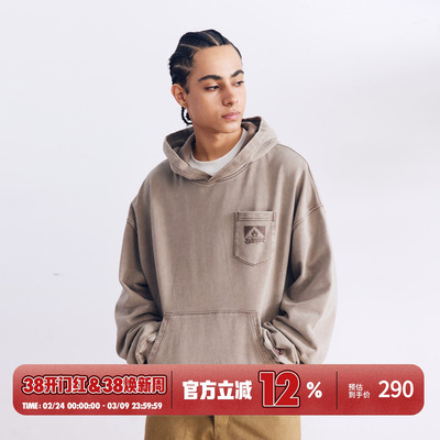 做旧磨损方片logo卫衣情侣装帽衫