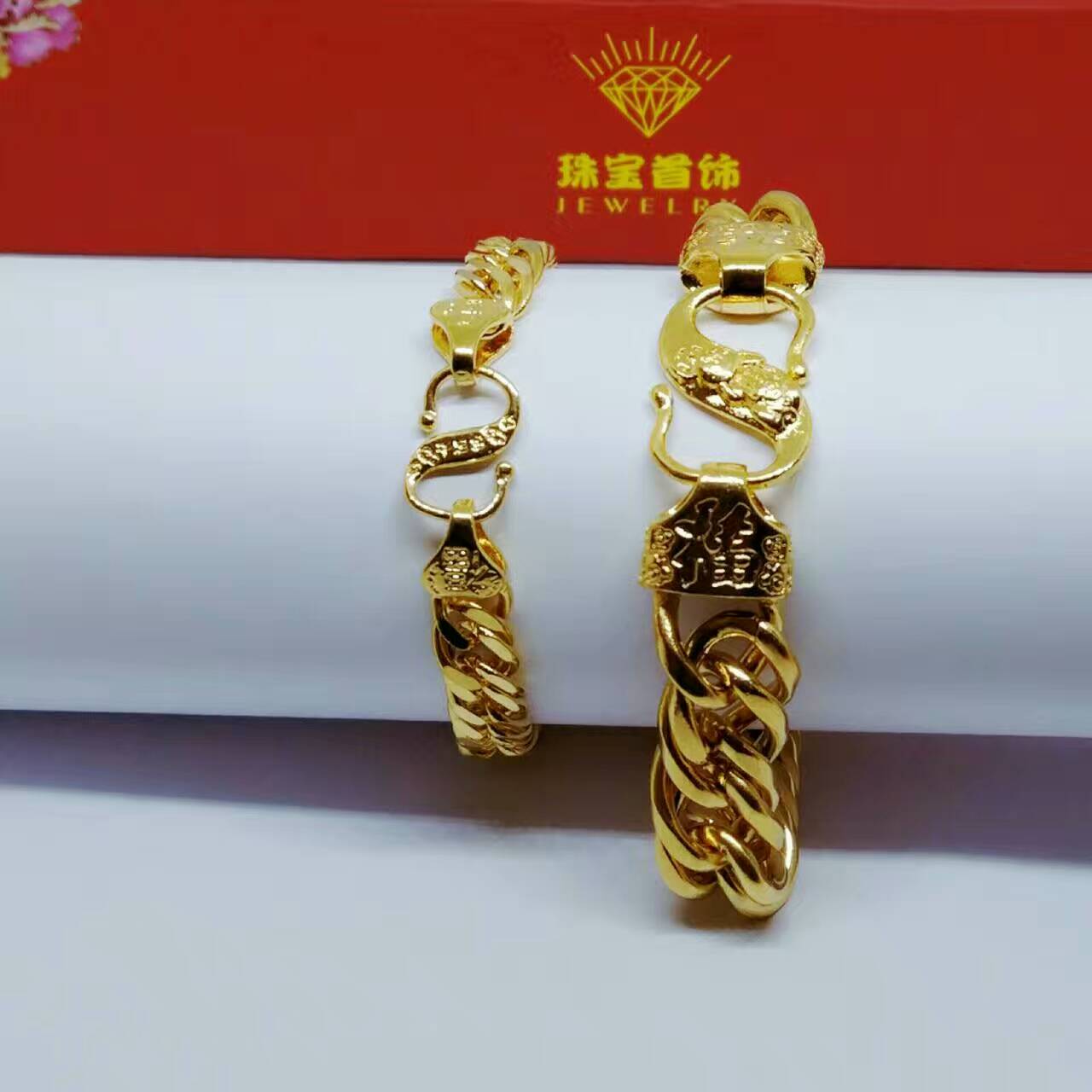 越南沙金手链男女镀金老板马鞭手链男仿黄金欧币金坦克链久不褪色