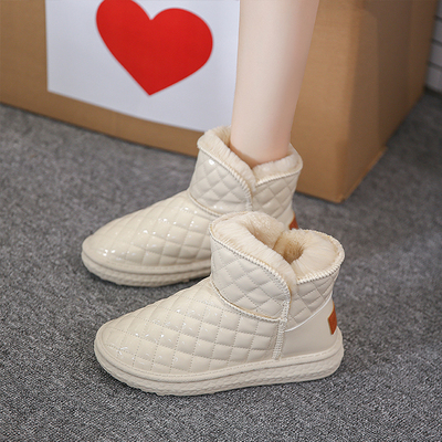 雪地靴女外穿2024冬季新款皮面防水保暖加绒加厚百搭厚底短靴棉靴