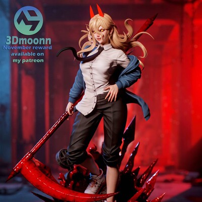 血之魔人电锯人帕瓦3D打印模型STL文件素材高精度3Dmoonn
