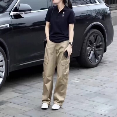 日系cherrykoko25072夏季新款高级感polo领短袖上衣休闲工装裤女