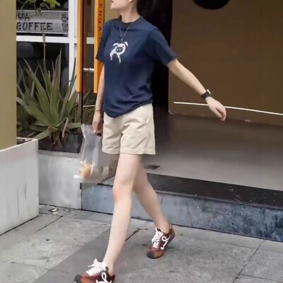 日系cherrykoko25260夏季新款短袖印花减龄t恤高腰短裤时尚女