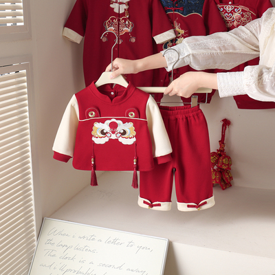 春秋装婴幼儿童套装国风汉服周岁宝宝礼服喜庆唐装婴儿分体两件套