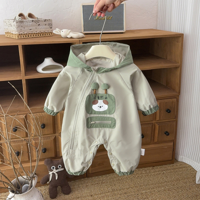 春秋婴儿防风连帽连体衣户外小熊卡通哈衣男女宝宝外出服可爱外套