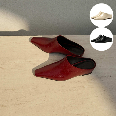 faytobe 26新款穆勒拖鞋方头深口纹理气质半拖鞋柔软中跟一脚蹬