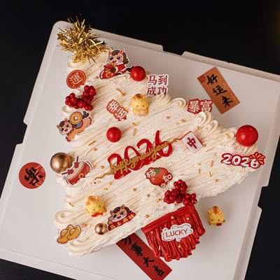 新年快乐万事大吉许愿树蛋糕装饰