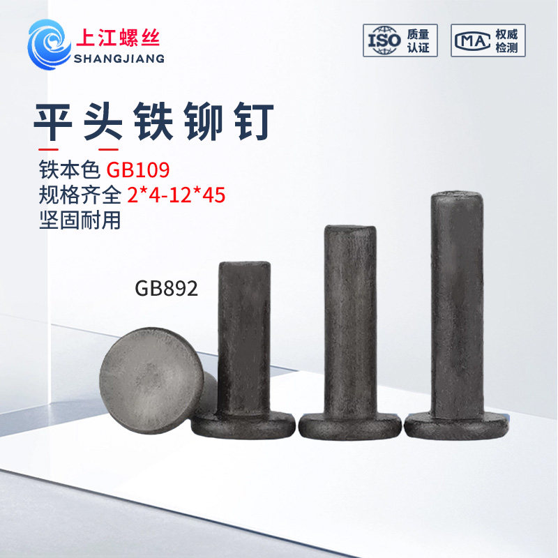 平头铁铆钉铁本色GB109实心¢2-¢8¢10每1公斤敲击式铁平头铆钉