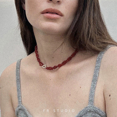 双层麻花缠绕红玛瑙OT扣项链