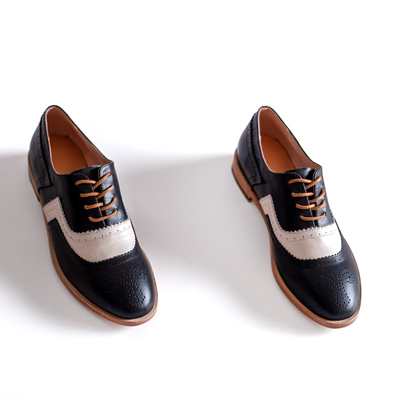 布洛克真皮底拼色系带女鞋