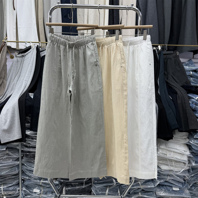 T-PLATFORM16293新品2026夏款简洁时尚宽松拖地高腰麻料阔腿裤