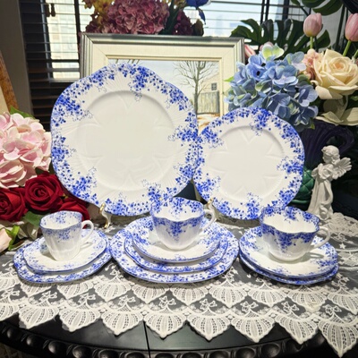 青花手绘咖啡杯碟shelley