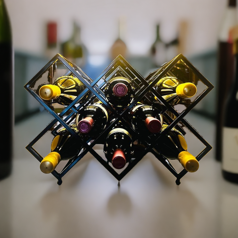 简约创意客厅轻奢红酒架摆件酒柜菱形格子北欧现代金属葡萄酒架子_虎窝淘