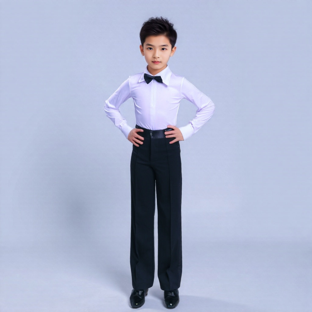 儿童拉丁舞演出服男童衬衣套装专业考级国标准表演服训练习黑白色